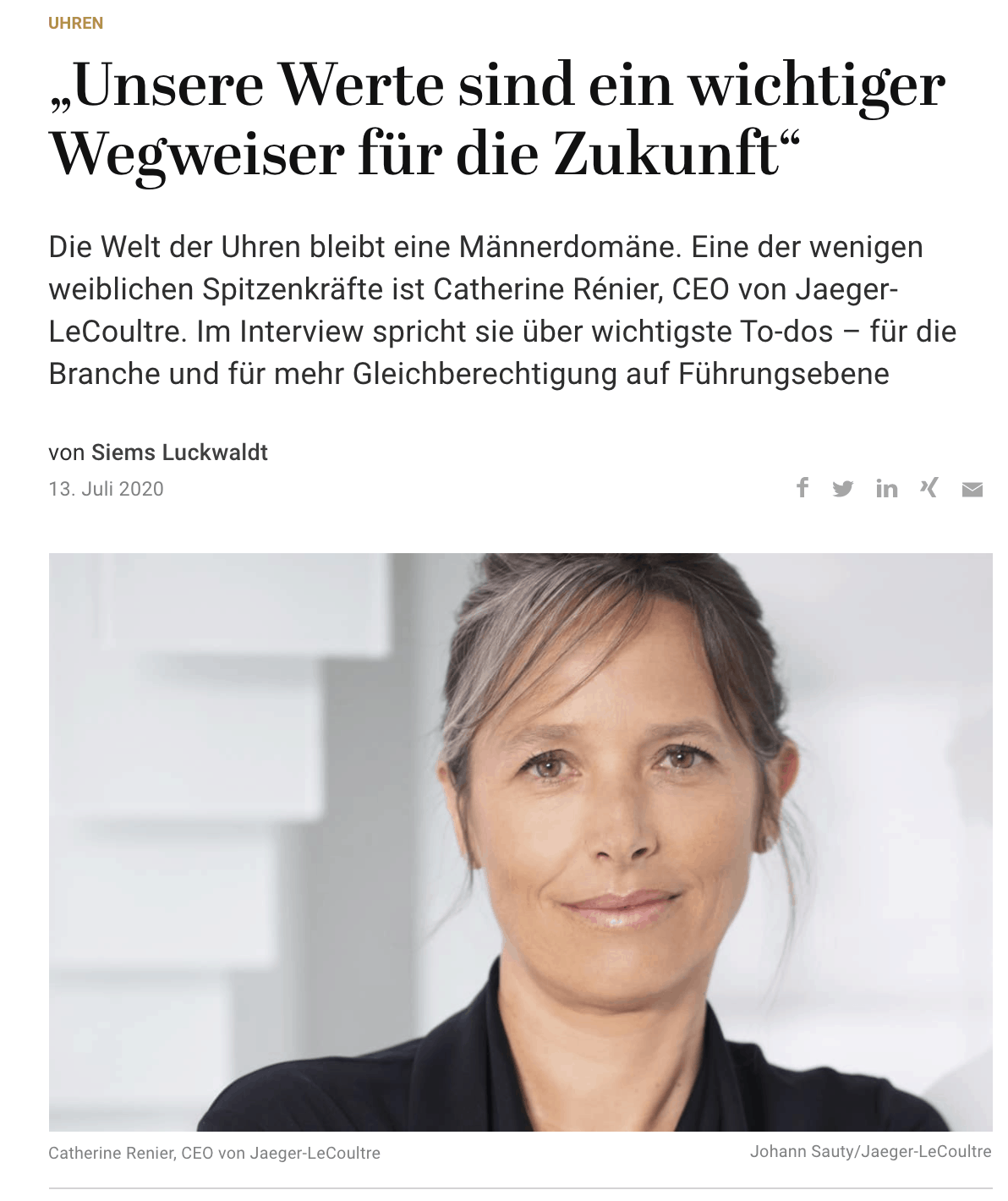 Interview: Catherine Rénier, Jaeger-LeCoultre (für Capital.de) – SIEMS ...